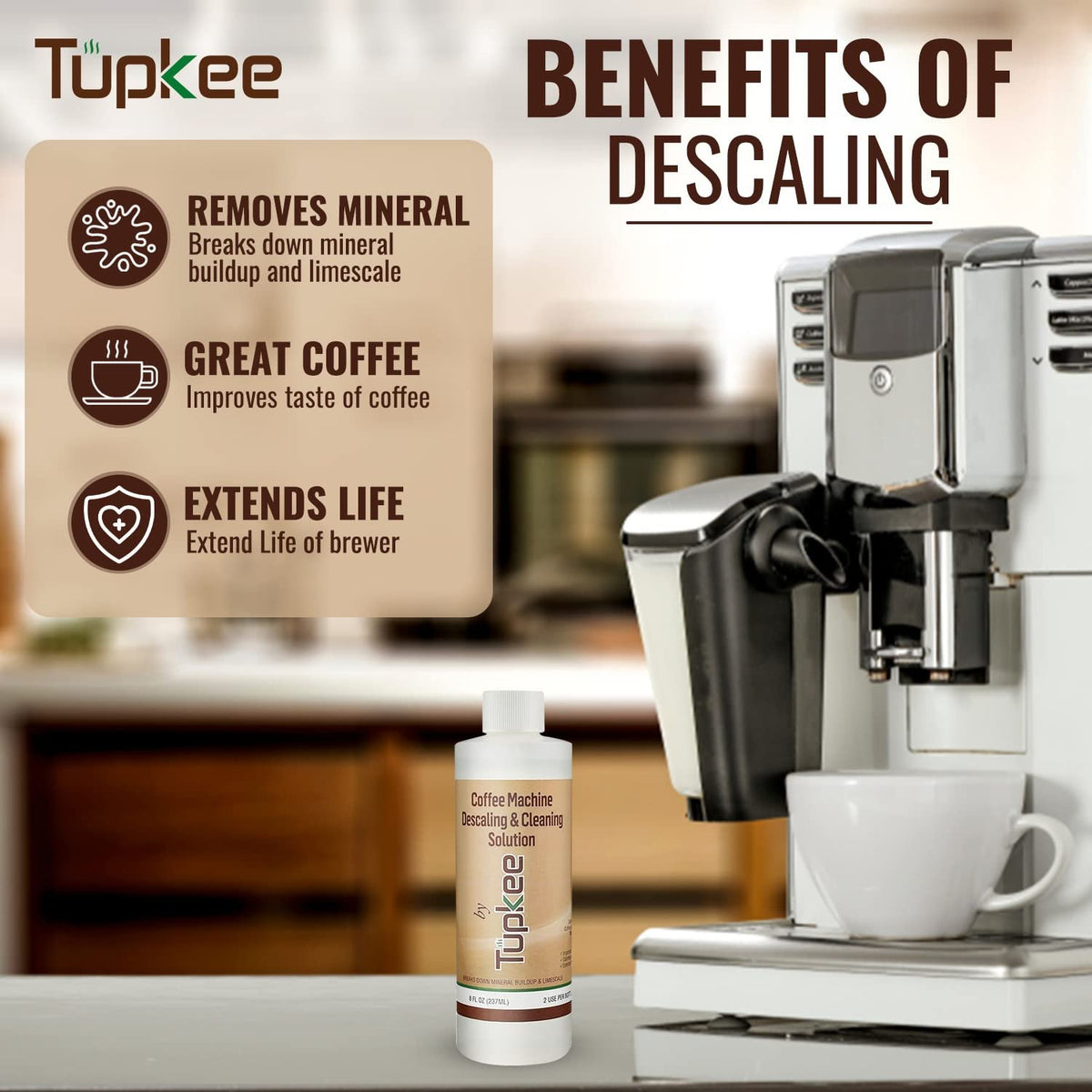 Coffee Machine Descaler Descaling Solution - Made in the USA - 2 Uses ...